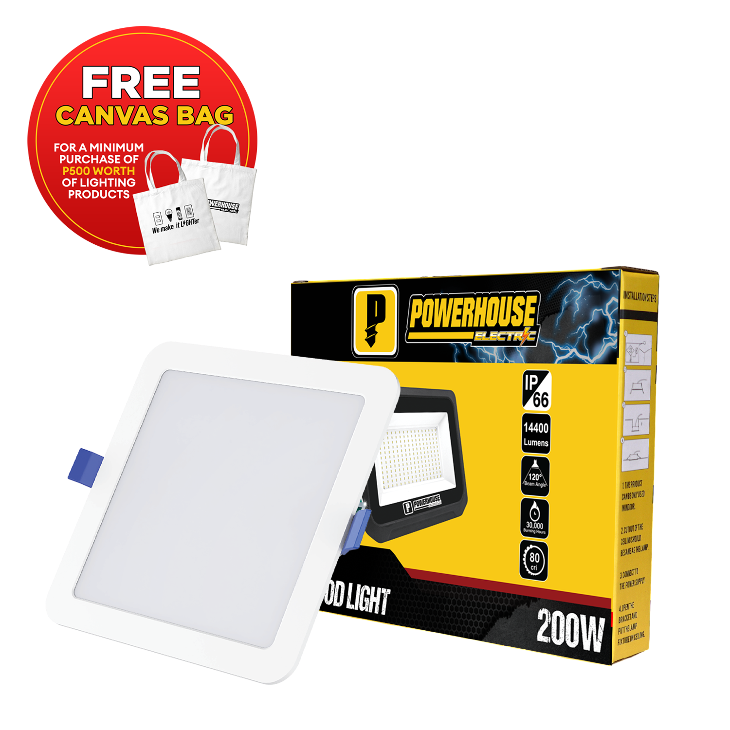 LED Recessed Downlight Square 12W Warm White – Powerhouse Tools