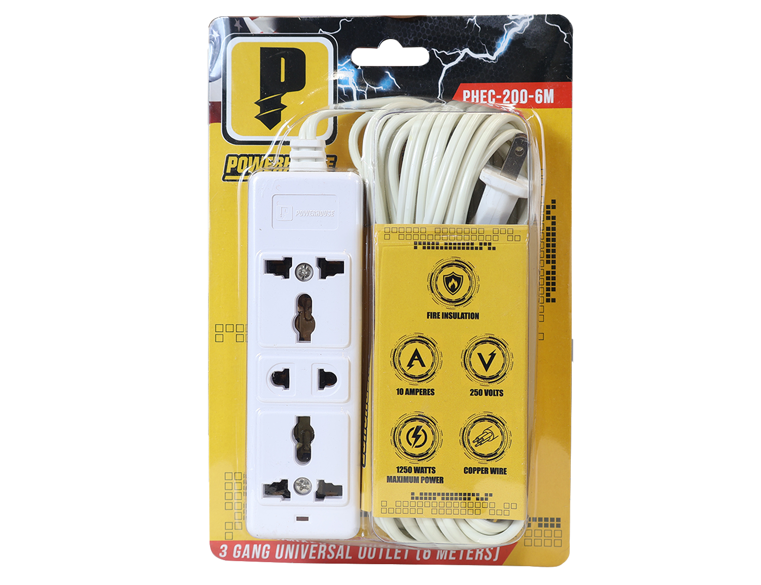 3-Gang Universal Outlet 6 Meters Extension Cord – Powerhouse Tools