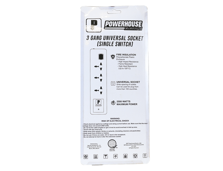 3-Gang Universal Socket Extension Cord With Single Switch and Overload ...