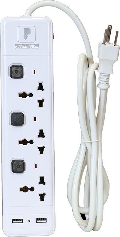 3-Gang Universal Socket w/ USB Extension Cord With Individual Switch a ...