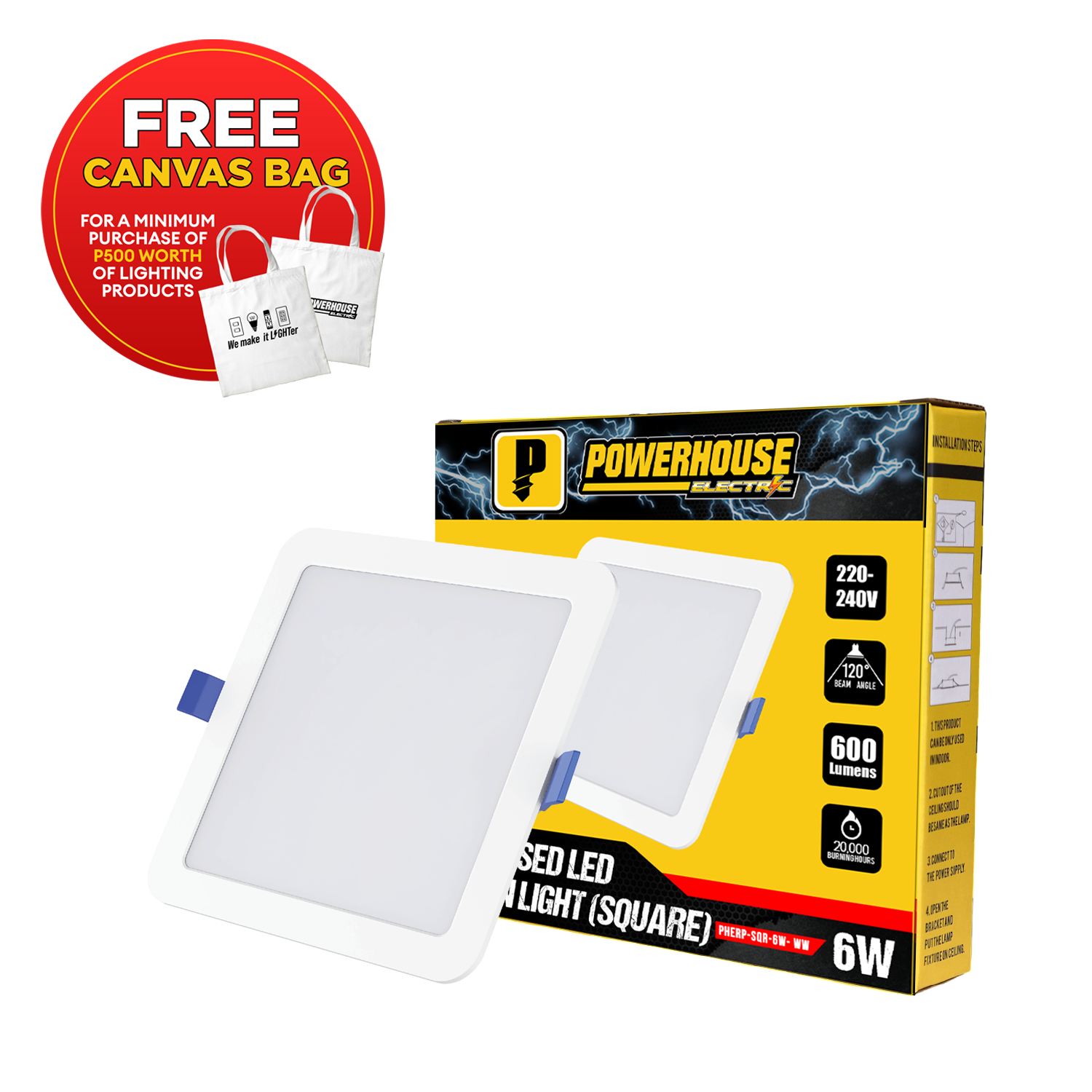 LED Recessed Downlight Square 6W Warm White – Powerhouse Tools