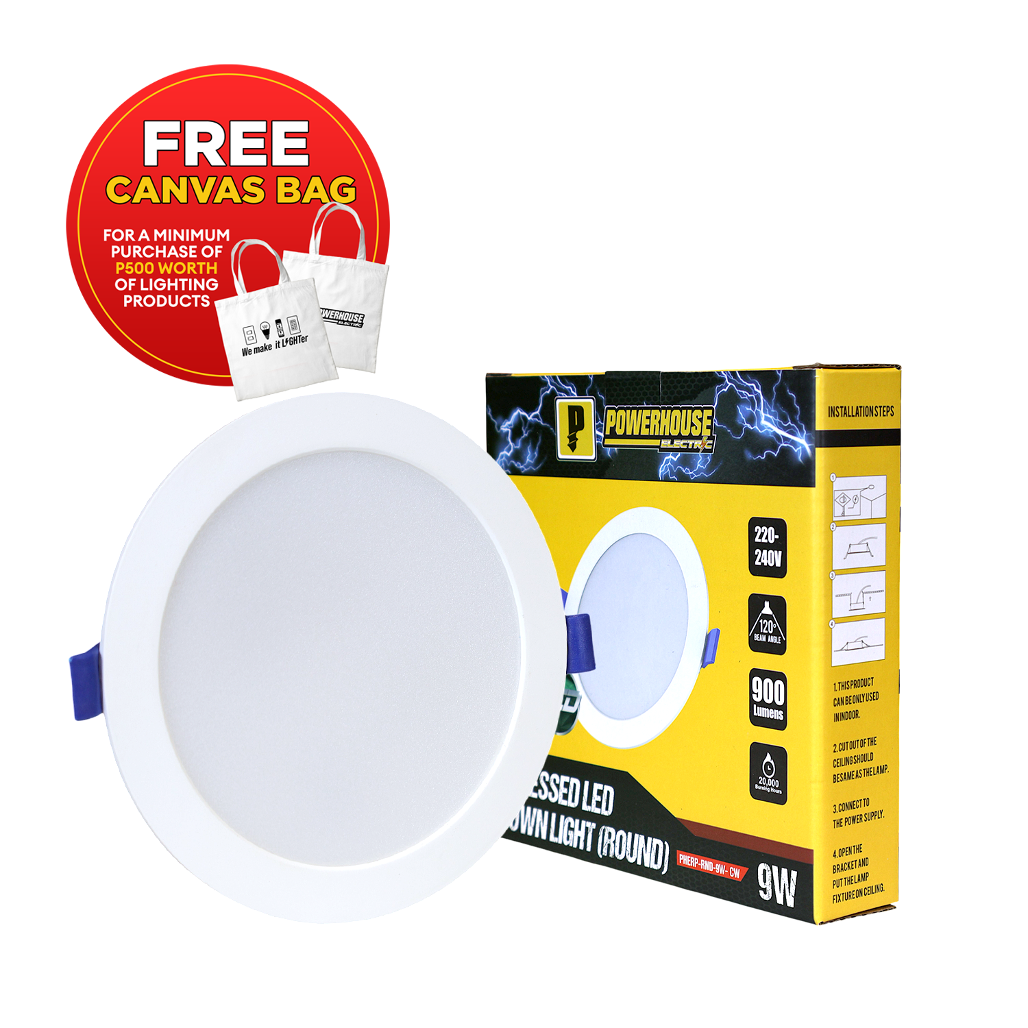 POWERHOUSE LED RECESSED DOWNLIGHT PHERP-RND-9W-CW – Powerhouse Tools