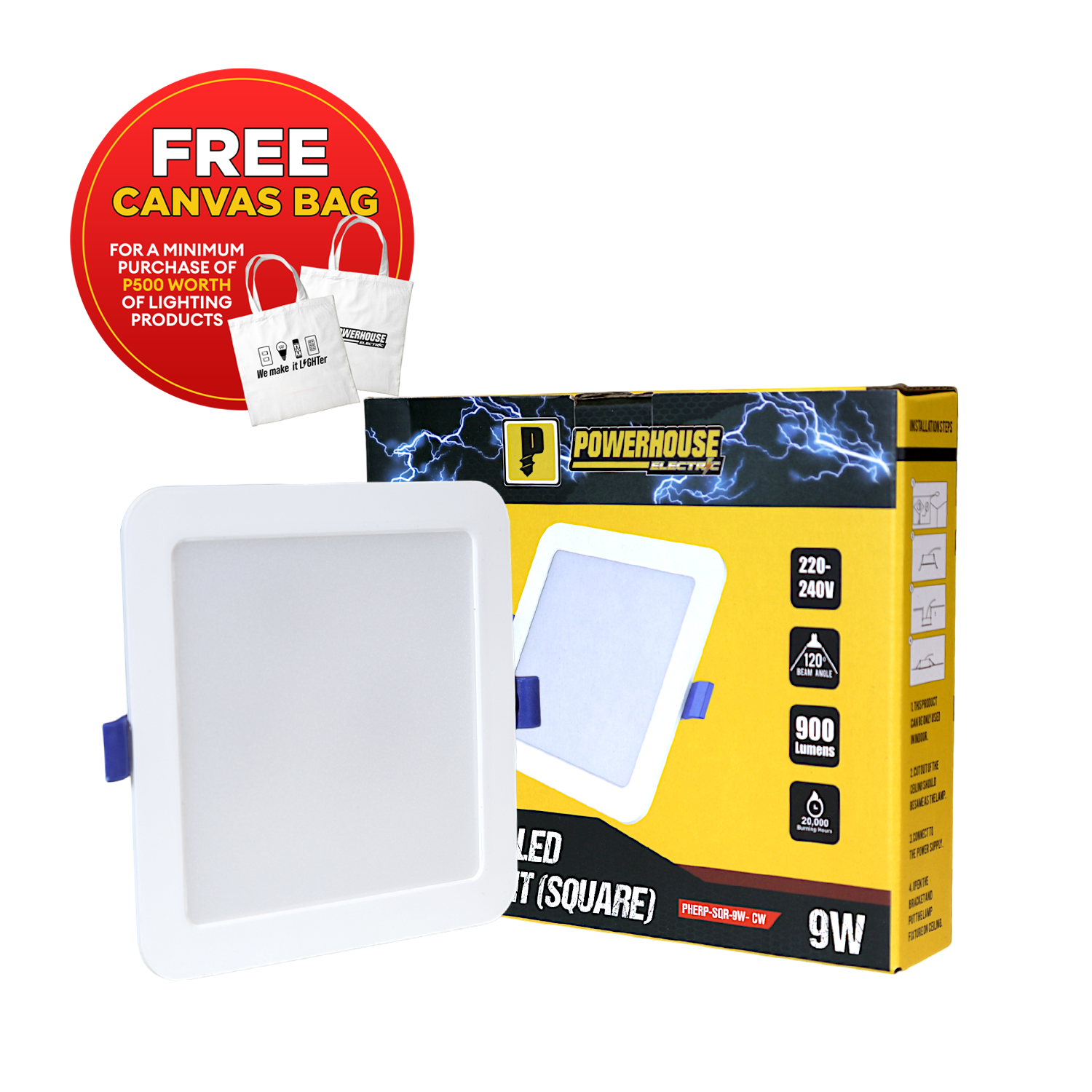 LED Recessed Downlight Square 9W Cool White – Powerhouse Tools