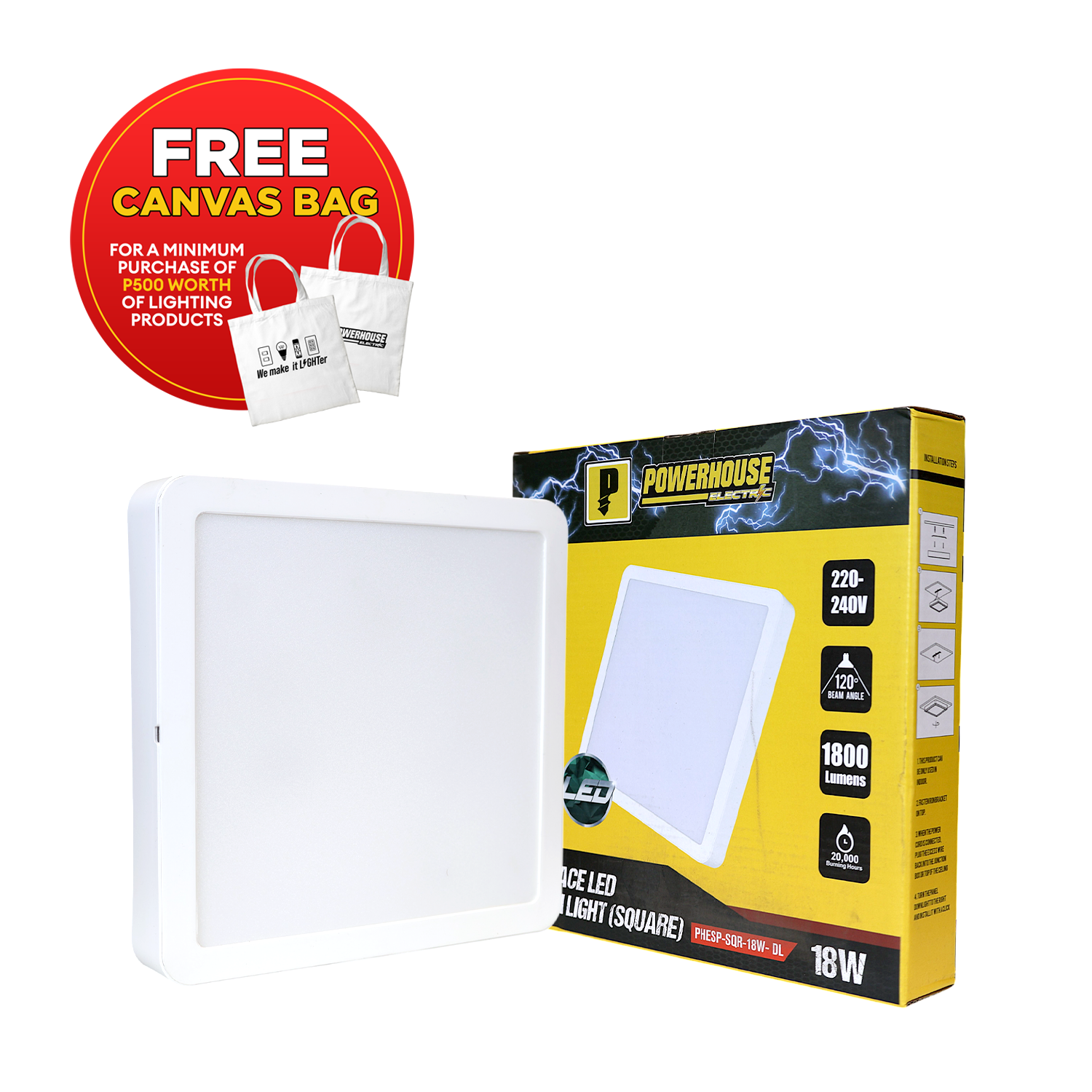 LED Surface Mounted Square Downlight 18W Daylight – Powerhouse Tools