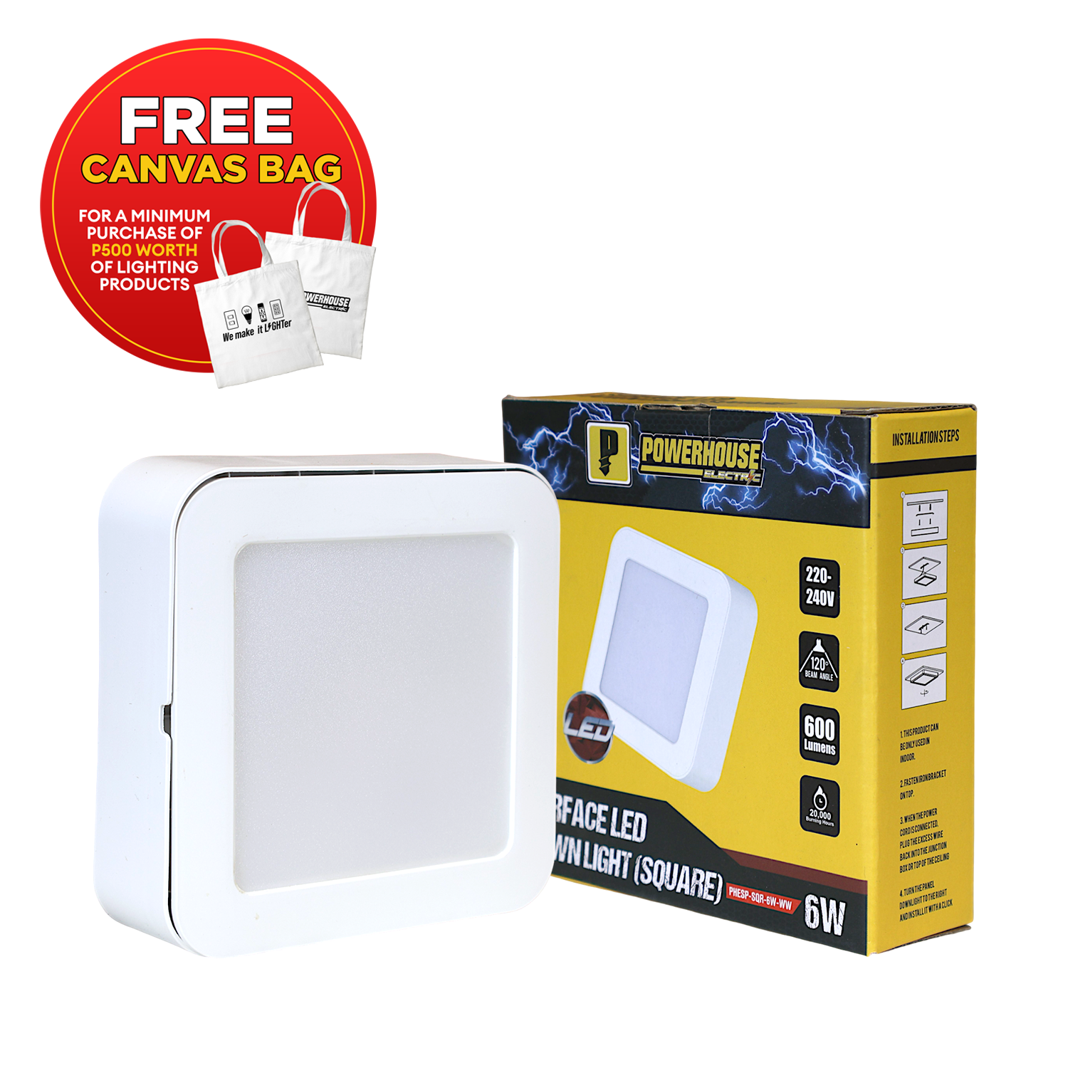 LED Surface Mounted Square Downlight 6W Warm White – Powerhouse Tools